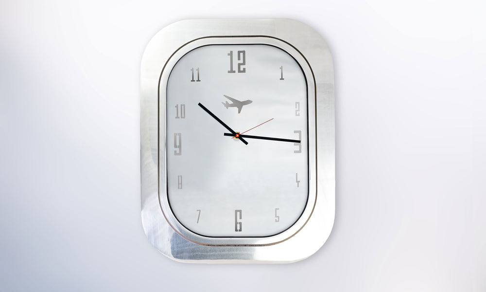 BOEING 747 WINDOW CLOCK - POLISHED ALUMINIUM FACE - WITH NUMBERS