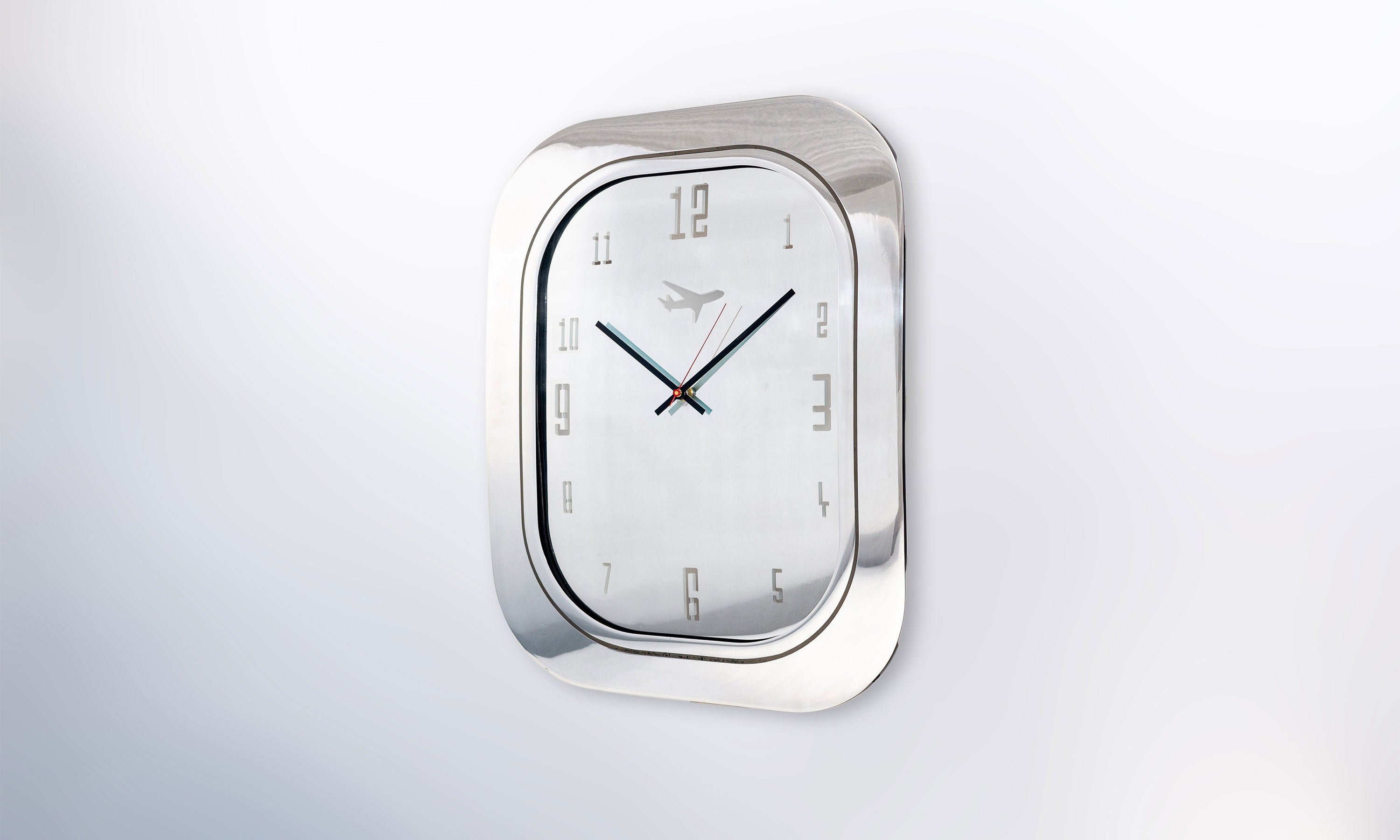 BOEING 747 WINDOW CLOCK - POLISHED ALUMINIUM FACE - WITH NUMBERS
